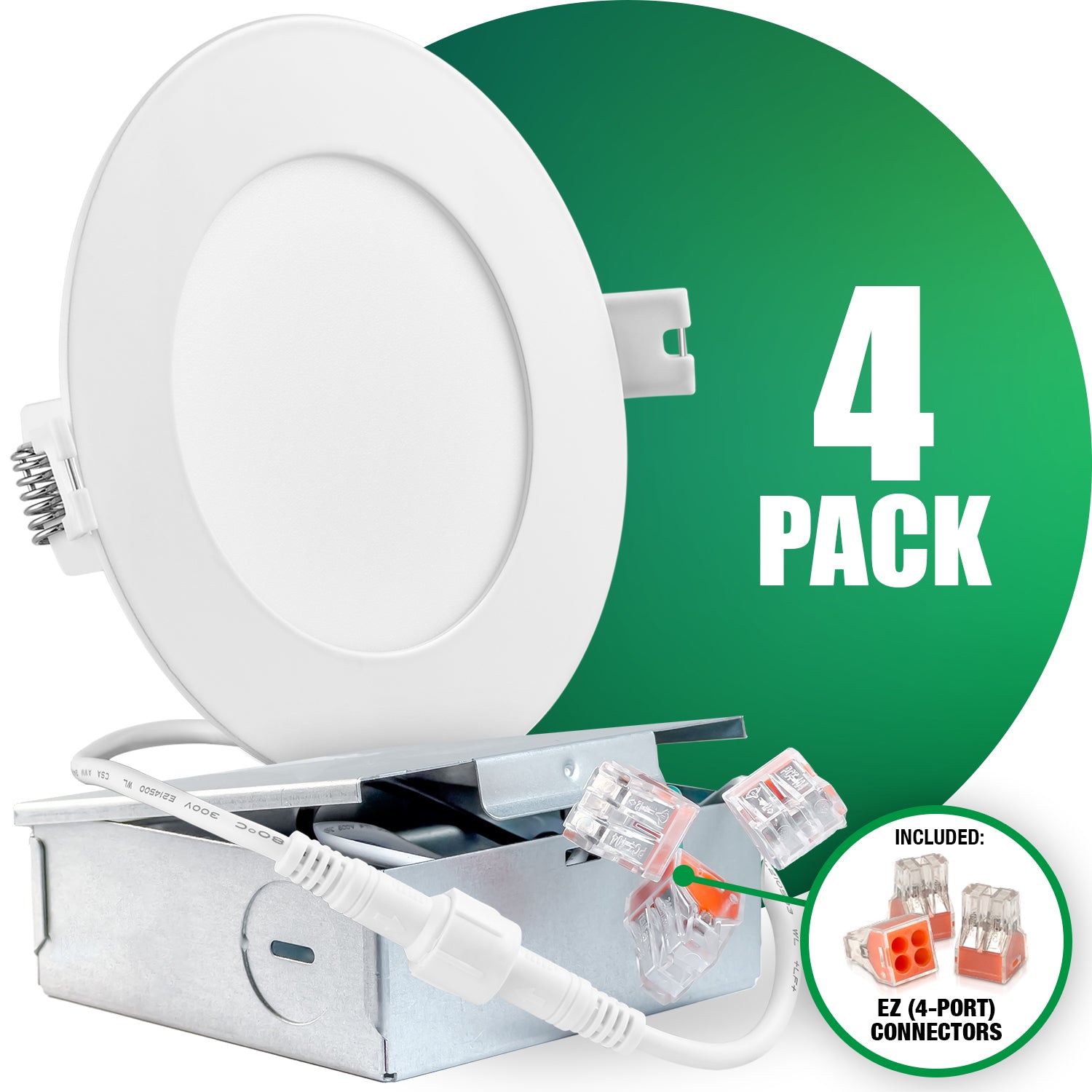 QPlus 4 Inch Slim Recessed LED Pot Lights For Dry & Wet Location white ...